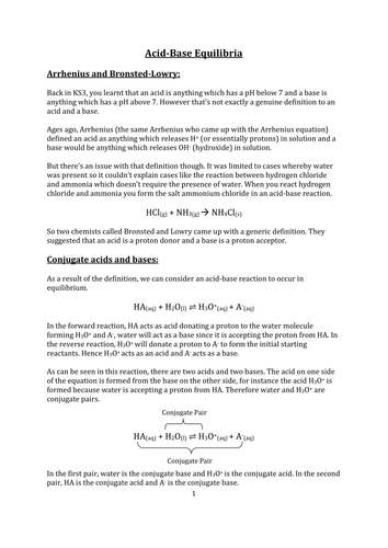 A2 Chemistry - Acid-Base Equilibria | Teaching Resources