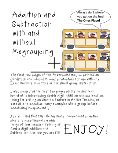 Addition and Subtraction with and without regrouping | Teaching Resources