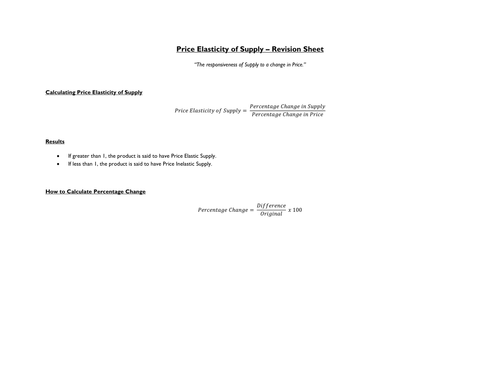 Price Elasticity of Supply (PES) by - UK Teaching Resources - TES