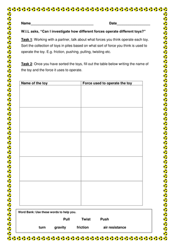 Full Investigation into forces and toys by - UK Teaching Resources - TES