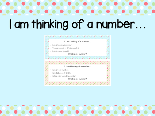 Guess My Number – Math Activity– “I Am Thinking of a Number” Cards ...