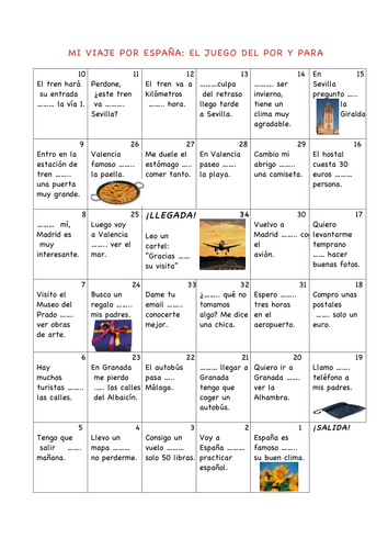 El juego del por y para: Mi viaje por España | Teaching Resources
