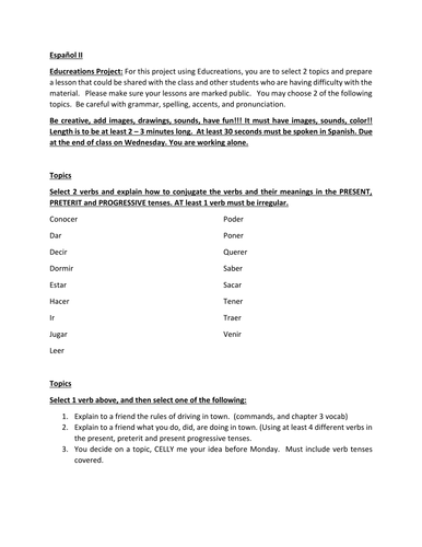 Educreations project for Spanish II | Teaching Resources
