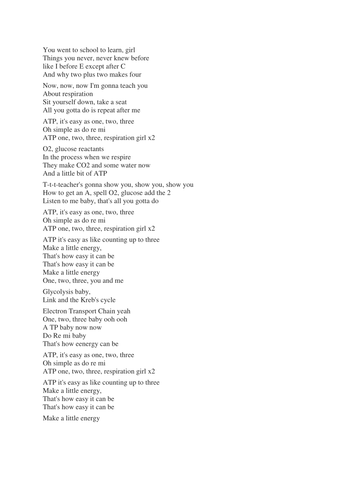 Respiration 'ATP song' | Teaching Resources