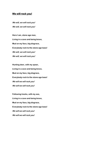 We will rock you! A song about Stone Age life. by suebleazard ...