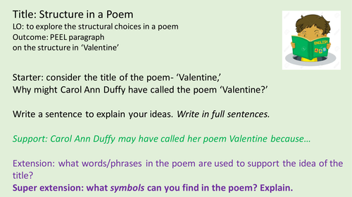Structure in Poetry. Valentine by Carol Ann Duffy | Teaching Resources