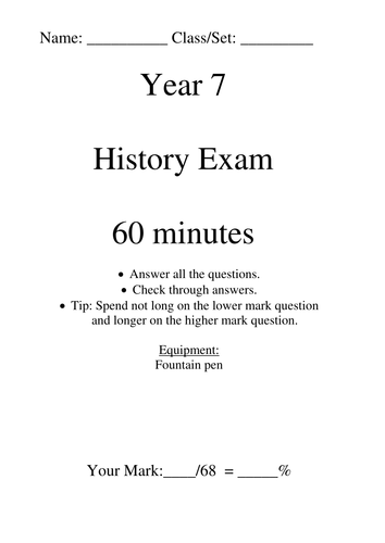 History Exam Package Year 7-8 | Teaching Resources