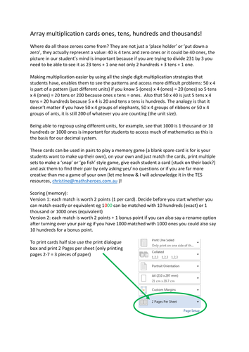 Array Multiplication: cards to practice renaming and array ...