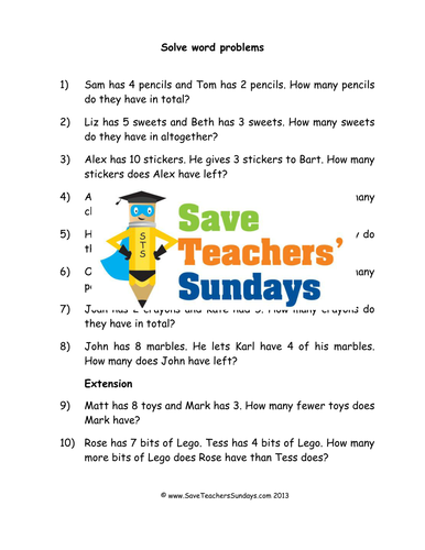 Word Problems KS1 Worksheets, Lesson Plans and Model | Teaching Resources