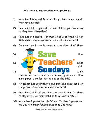 Addition and Subtraction Word Problems Worksheets, Lesson Plans and ...