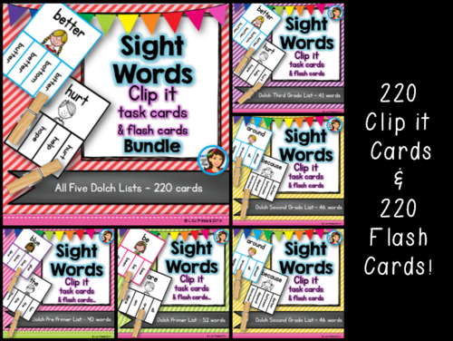 Sight Words Dolch Clip it Cards (BUNDLE) | Teaching Resources