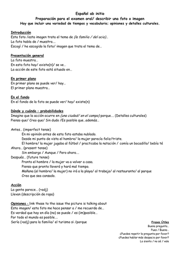 IB Spanish ab initio Oral Exam - Presentation - help sheet by JUpsall ... IB Spanish ab initio Oral Exam - Presentation - help sheet by JUpsall ...