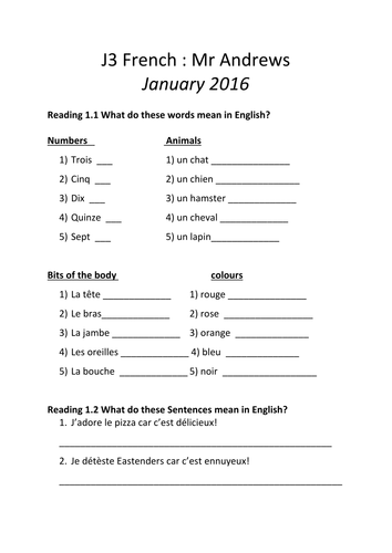 Year 3/4 French end of unit assessment: introductions, likes and ...