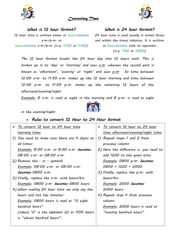 Converting Time from 12 hour to 24 hour and vice versa | Teaching Resources Converting Time from 12 hour to 24 hour and vice versa | Teaching Resources
