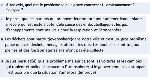 AQA French / the environment SPEAKING | Teaching Resources