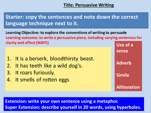 Persuasive Writing Lesson | Teaching Resources