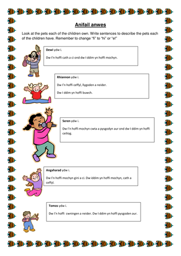 A Welsh language worksheets based on pets by ljj290488 - Teaching ...