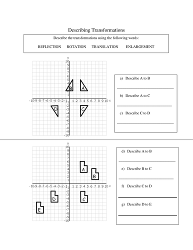 Describing Transformations Sheet | Teaching Resources
