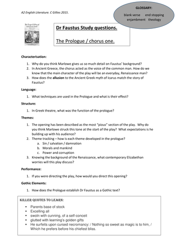 Dr Faustus Text A: scene by scene questions for A2 English Literature ...
