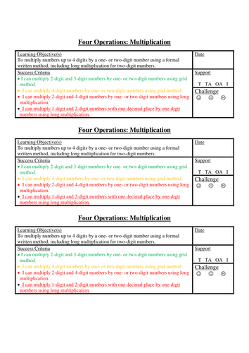 Yr 5 Multiplication grid and long method 4 levels of challenges with ...