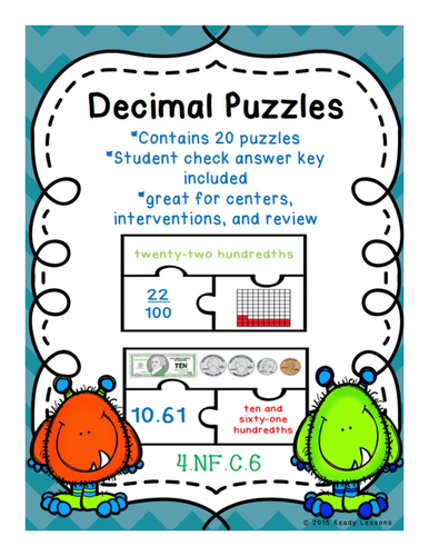 Decimals Game Puzzles 4.NF.6 | Teaching Resources