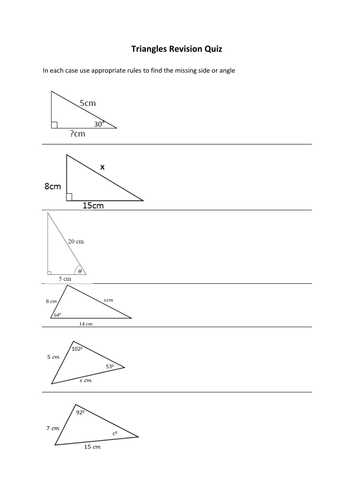 Triangles Revision Quiz by laurajanetutoring - Teaching Resources - Tes
