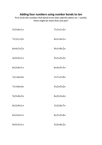 Adding four numbers using number bonds | Teaching Resources