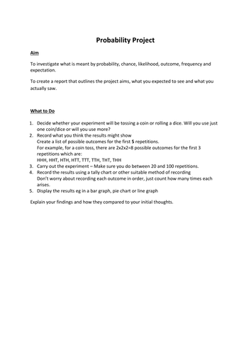 Probability Project | Teaching Resources Probability Project | Teaching Resources