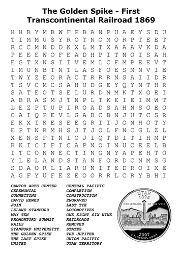 The Golden Spike - First Transcontinental Railroad 1869 Word Search ...