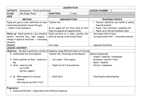 Detailed GYMNASTICS (Floorwork) Unit of Work - Yr 7 Lesson Plans x7 | Teaching Resources