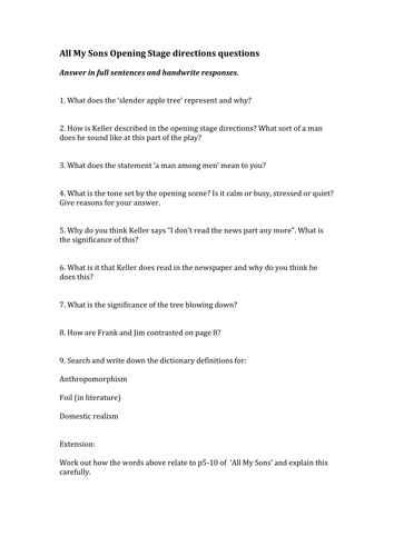 All My Sons Opening Stage Directions | Teaching Resources