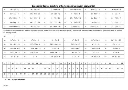 Algebra: Expand double bracket or factorise quadratic to decode a ... Algebra: Expand double bracket or factorise quadratic to decode a ...