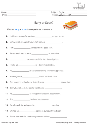 Sentence Work - Early or Soon? | Teaching Resources