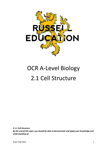 OCR A-Level Biology Course Notes Cell Structure | Teaching Resources OCR A-Level Biology Course Notes Cell Structure | Teaching Resources