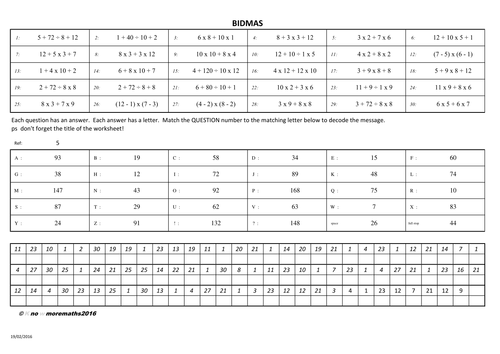 Number: BIDMAS coded message. by akroyde - Teaching Resources - Tes