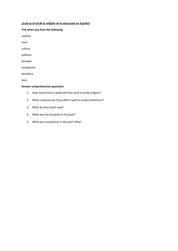 Education. The role of religion in Spanish schools (listening activity ...