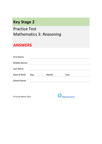KS2 New 2016 SATS-style Mathematics 3 - Reasoning test (Year 6 ...