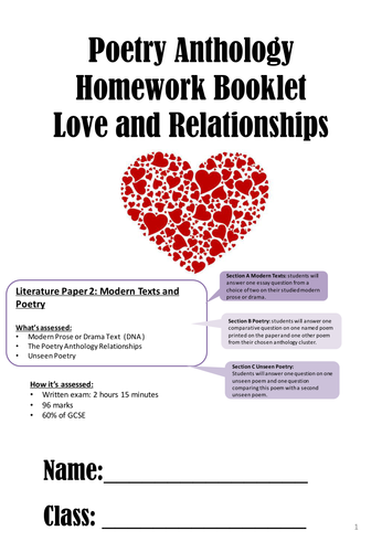 Homework Book LOve and Relationships | Teaching Resources