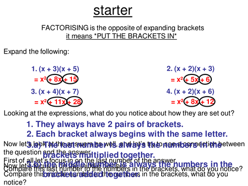 FACTORISATION-QUADRATICS | Teaching Resources FACTORISATION-QUADRATICS | Teaching Resources