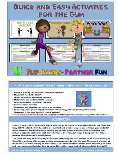 Quick and Easy Activities for the Gym: 15 Flip Cards- Partner Fun ...