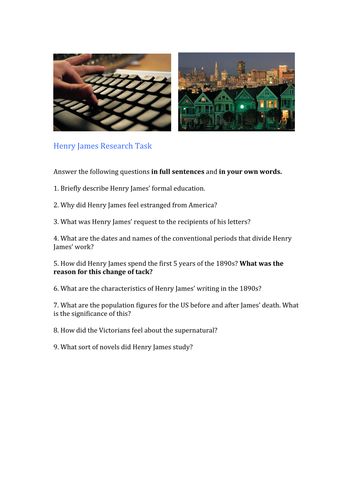 Henry James Research Task | Teaching Resources