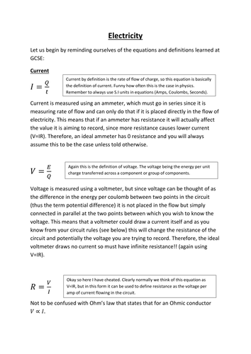 AQA A-level Physics: Electricity (notes and question booklet ... AQA A-level Physics: Electricity (notes and question booklet ...