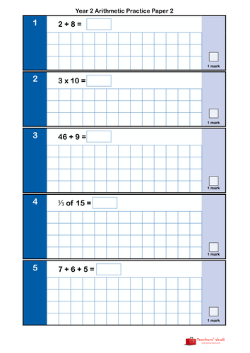 Y2 Arithmetic Practice Paper 2 | Teaching Resources