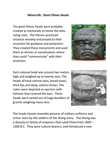 Minecraft: Giant Olmec Heads | Teaching Resources