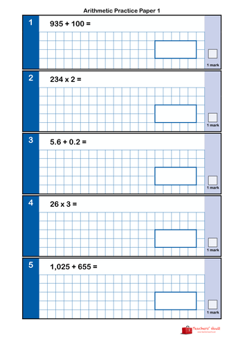 Y6 SATs Style Arithmetic Practice Papers Bundle 1 - Papers 1 to 5 ... Y6 SATs Style Arithmetic Practice Papers Bundle 1 - Papers 1 to 5 ...