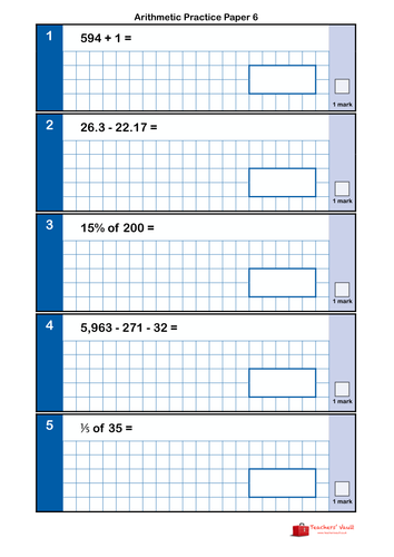 Y6 Arithmetic Practice Papers Bundle 2 - Papers 6 to 10 | Teaching ...