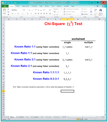 BioA_3.7.1 Statistics - Chi Squared Test Spreadsheet | Teaching Resources