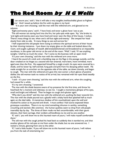 The Red Room H.G.Wells 3 ready to teach lessons, high ability KS3 or ...