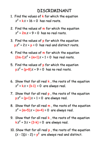 Discriminant | Teaching Resources