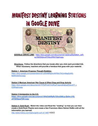 Manifest Destiny Learning Stations in Google Drive | Teaching Resources